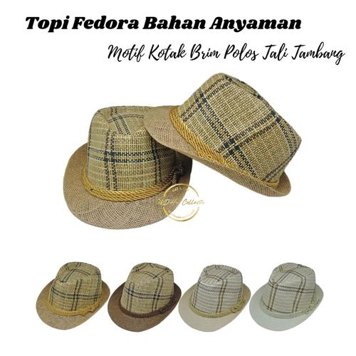 Jual Topi Fedora Import Anyaman motif kotak Brim Polos Tali Tambang ...