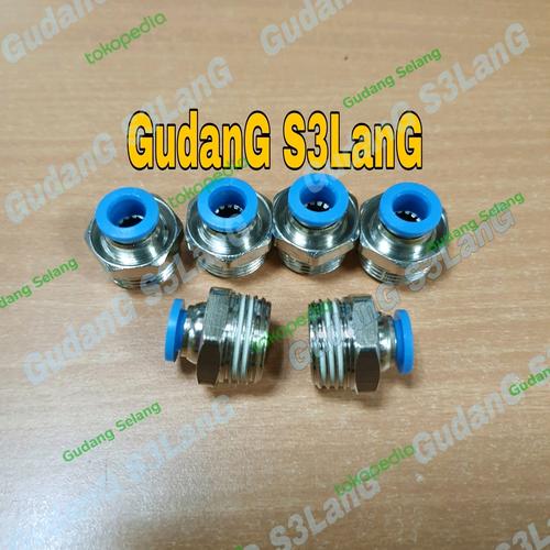 Jual Konektor Lurus Drat Selang Angin PU 10mm Fitting Pneumatic Male PC ...