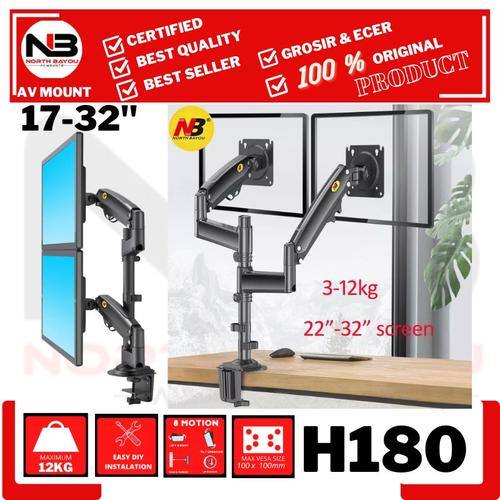 Jual NB H180 bracket dual monitor gaspring 20 - 32 inch 8 motion - H160 ...