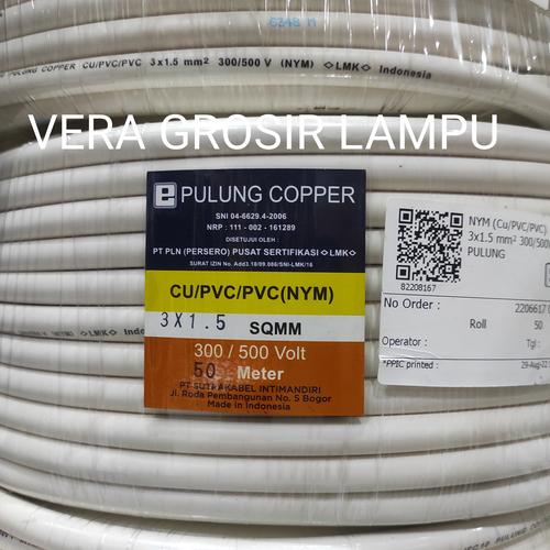 Jual KABEL PULUNG NYM 3X1.5 MM 50 METER FULL TEMBAGA / KABEL LISTRIK ...