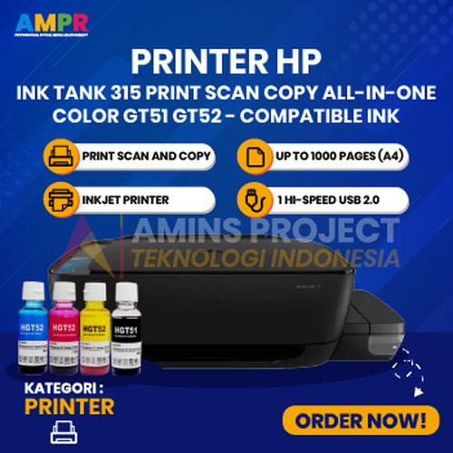 Jual Printer HP Ink Tank 315 Print Scan Copy All-in-One Color GT51 GT52 ...