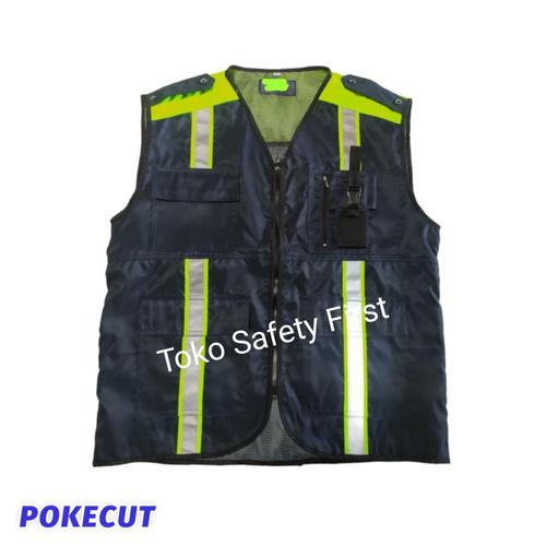 Jual ROMPI SAFETY/SAFETY VEST BAHAN TASLAN HIJAU STABILO KOMBINASI NAVY ...