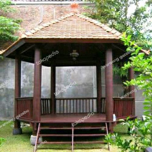 Jual Gazebo Persegi Enam 3x3m Kayu Kelapa || Jual Gasebo Taman Resort ...