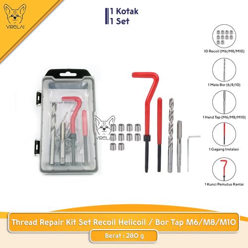 Jual Thread Repair Kit Set Recoil Helicoil / Bor Tap M6/M8/M10 - Kota ...