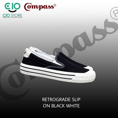 Jual SEPATU COMPASS RETROGRADE SLIP ON BLACK WHITE 100% ORIGINAL - REQ ...
