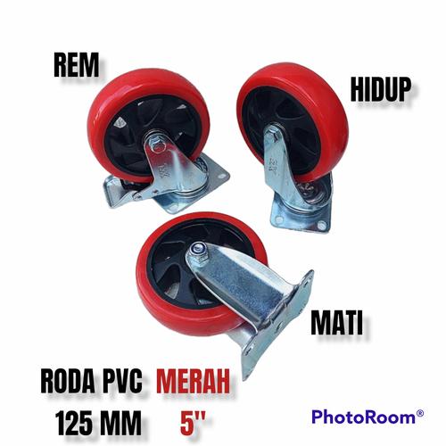 Jual RODA TROLI TROLEY PVC MERAH 5" 5 INCH 125 MM REM HIDUP MATI HEAVY ...