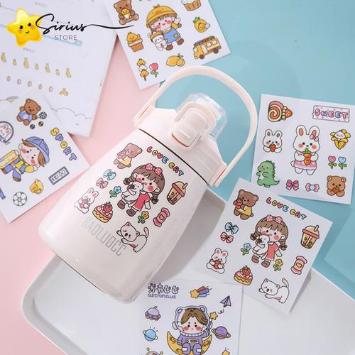Jual Sticker Estetik Botol Motif Korea Karakter Lucu Tahan Air - Kab ...