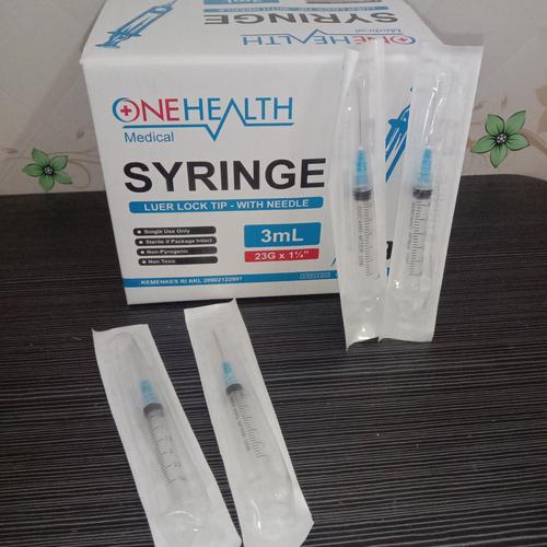 Jual spuit 3 cc / suntikan 3 ml / syringe one health / isi 100 pcs ...