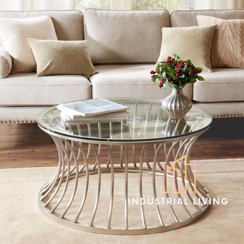 Jual meja tamu bulat, coffee table bulat top kaca, coffee table ...