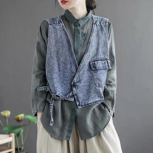 Jual VEST ROMPI OUTER JEANS CROP OVERSIZED DEEP V NECK BIRU HITAM KOREA ...