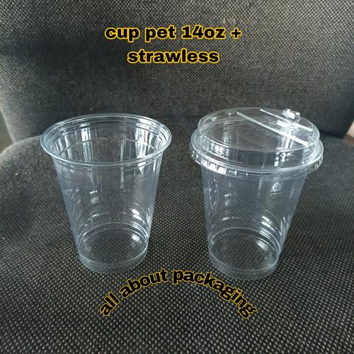 Jual Cup pet 14oz + lid strawless / Gelas plastik pet tebal bening - Kota Tangerang - All About ...