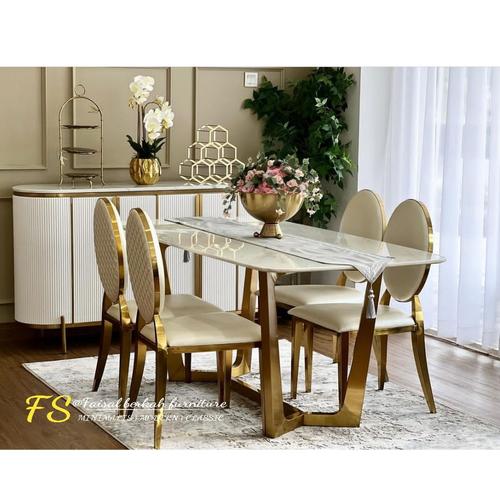 Jual set meja makan stainless top table marmer carara,dining table ...