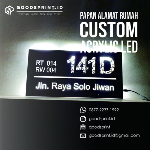 Jual Papan Nomor Rumah Lampu LED Acrylic Custom Tulisan / Bentuk ...