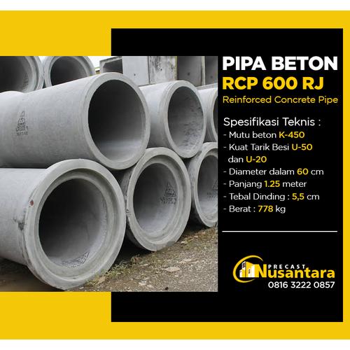 Jual Pipa RCP ukuran diameter 600 RJ X 1250 MM / Pipa Beton / Buis ...