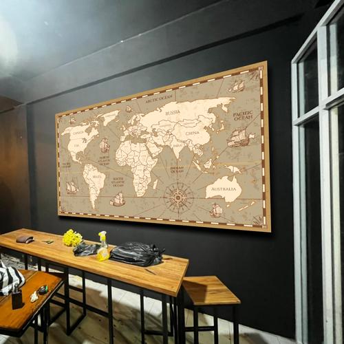 Jual MOKUN Custom Hiasan Dinding World Map Vintage Size 200x110cm ...