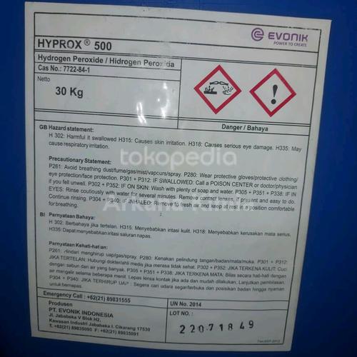 Jual Hidrogen Peroksida/H2O2/Hydrogen Peroxide/Ex Evonik/Derigen-30 Kg ...