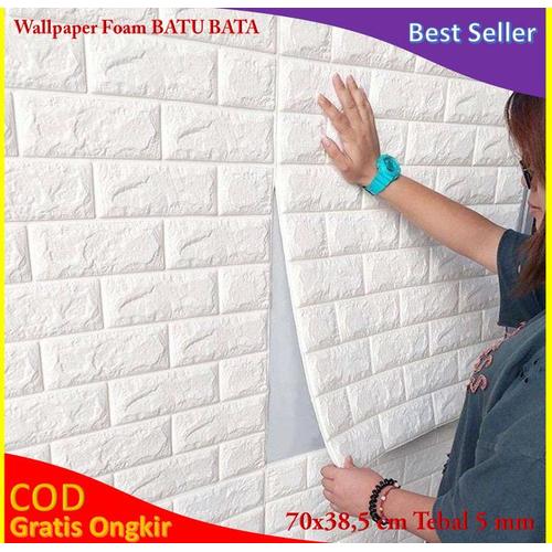 Jual Wallpaper Sticker Dinding 3D Foam Batu Bata Putih 70x38.5cm Tebal ...
