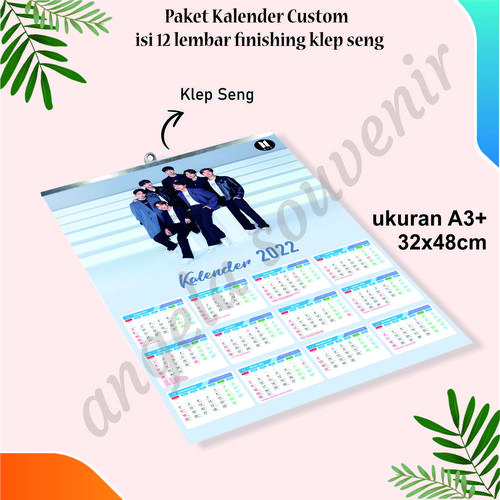 Jual paket cetak kalender dinding A3+ custom isi 12 lembar klep seng ...