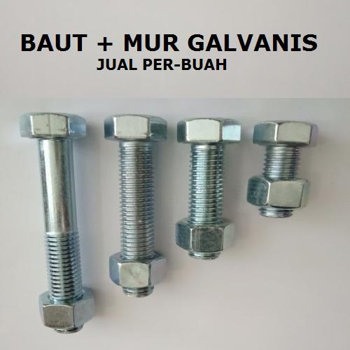 Jual Perbuah Hex Bolt Nut m 16 Panjang 12 cm Baut Putih Galvanis 120 mm ...
