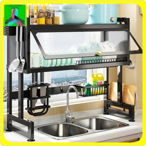 Jual (85cm)Rak Cuci Piring Wastafel Stainless Hitam Anti karat Rak 2 ...