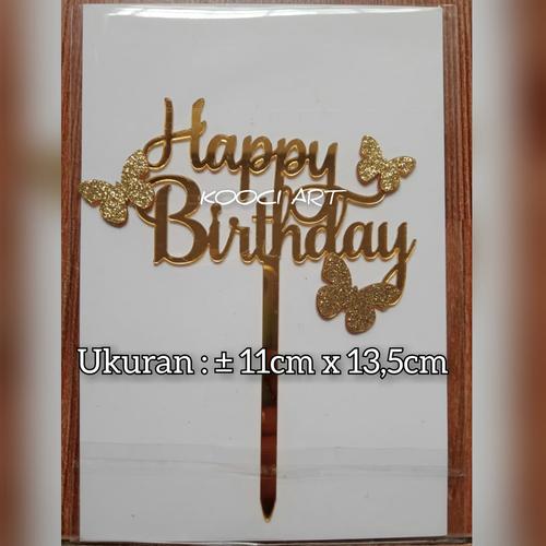 Jual Cake topper acrylic happy birthday gold butterfly/topper hiasan ...