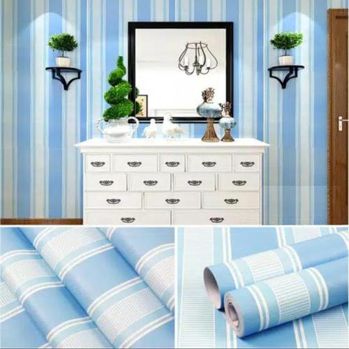 Jual Wallpaper Dinding Kamar Walpaper Wallsticker Motif Salur Biru 167 ...