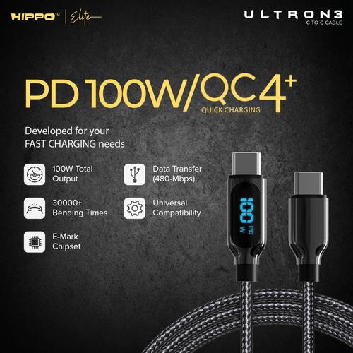 Promo Hippo Ultron 3 Kabel Charger Fast charging USB C to C PD 100W QC4 ...