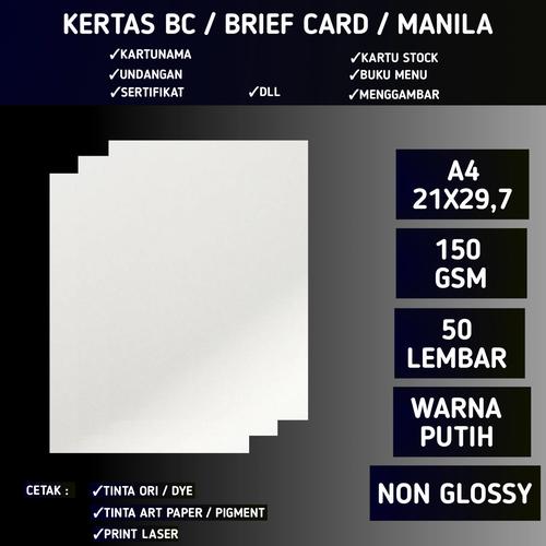 Jual Kertas Manila 150 GSM A4 isi 50 lembar/Brief card(BC) putih 150 Gram - Kota Tangerang ...