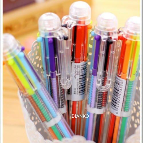 Jual Pulpen 6 Warna Transparan Pena / Ballpont Pen Six in One Color ...