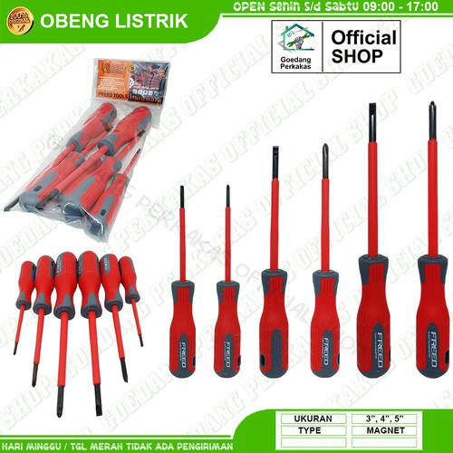 Jual Obeng Listrik Plus Minus Set 6 Pcs Gagang Lapis Karet Freed ...