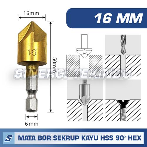 Jual Mata Bor Countersink Drill Bit 16mm Mata Bor Skrup Rata HSS 90 ...