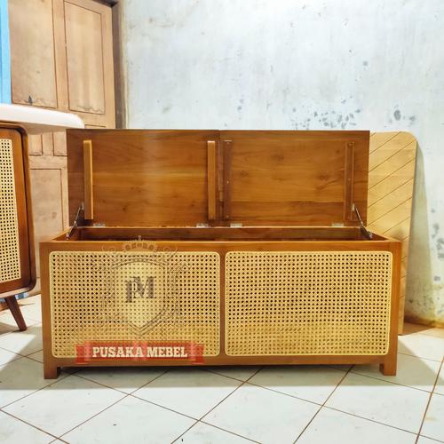 Jual box rak sepatu, bangku rak sepatu rotan kayu jati, bench storage ...