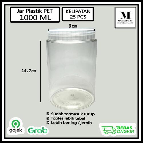 Jual Toples Tabung Plastik 500 750 1000 ml / Jar PET Tebal Bening Premium - 1000 ml, Standard ...