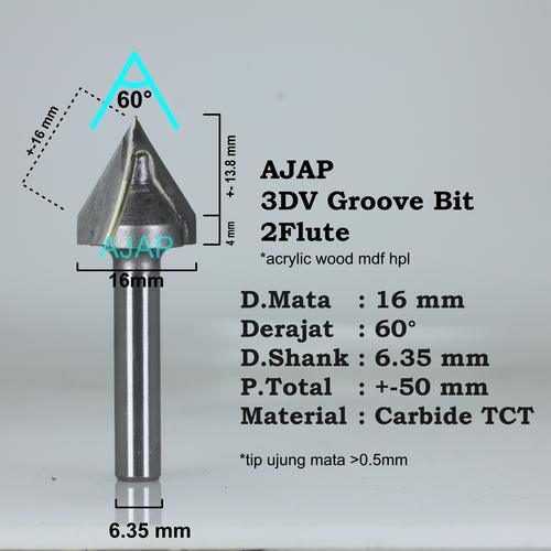 Jual Mata Profil CNC 3DV 1/4 6.35 mata router kayu 60° 90° 120° 135 ...
