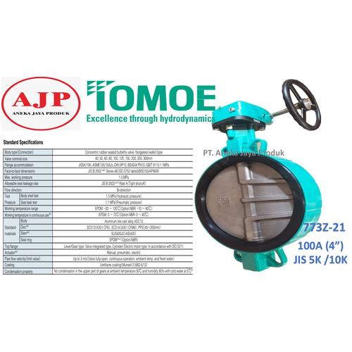 Jual "TOMOE" BUTTERFLY VALVE, GEAR, 773Z-21, NOT OIL, JIS 5K/10K, 100A ...