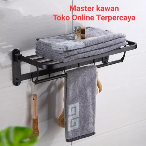 Promo Rak Handuk Lipat Stainless Hitam /Rak Handuk + Kapstok Black ...