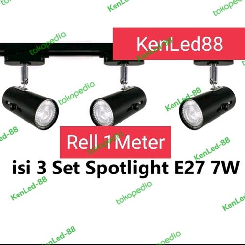 Jual Lampu Track Light Set Led SpotLight 7W 7Watt E27 Isi 3 Rell 1Meter ...