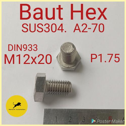 Jual Baut Hex M12 x 20 SUS304 - Jakarta Timur - Mekanikautomation ...