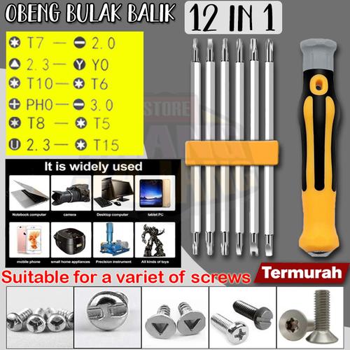 Jual Obeng Set 12 in 1 Bolak Balik Mata Plus Minus Bintang Hex ...