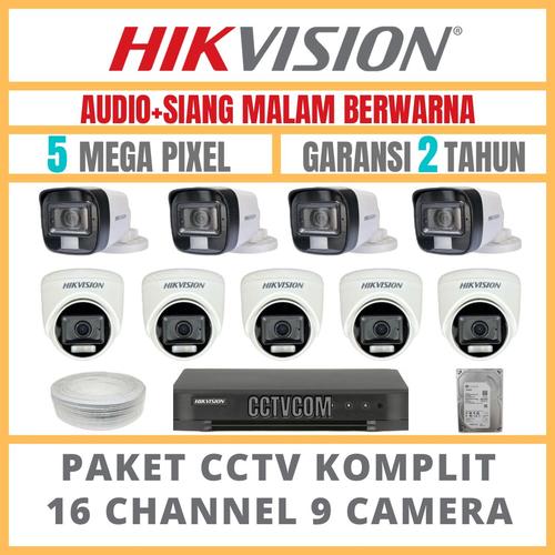 Promo PAKET CCTV HIKVISION COLORVU 5MP 16 CHANNEL 9 CAMERA COLORFULL ...