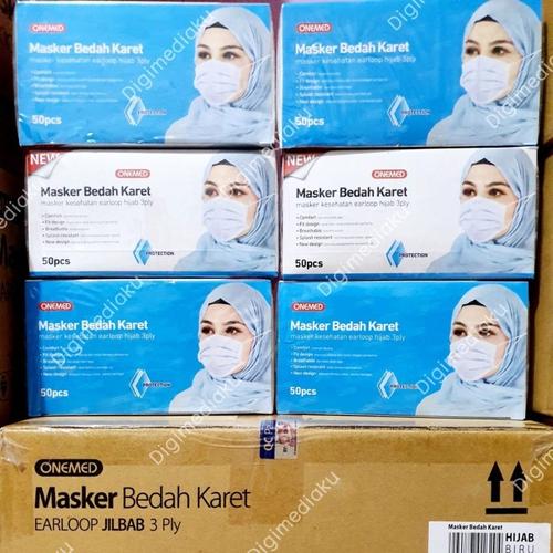 Promo Masker Jilbab Blue OneMed Masker Karet Hijab Biru Masker Medis ...