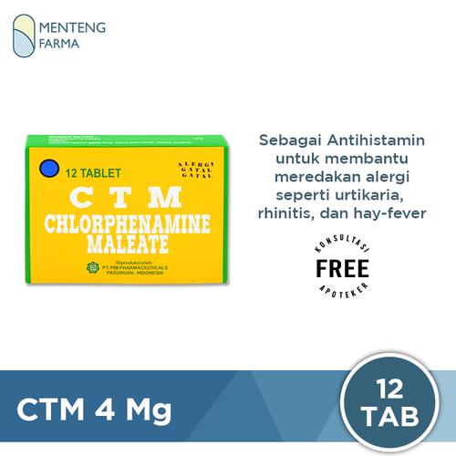 Jual CTM 4 Mg 12 Tablet - Obat Alergi Rhinitis Gatal Gatal dan Biduran ...