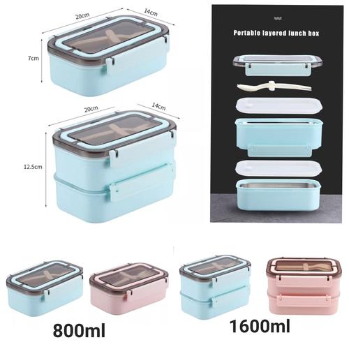 Jual Lunch Box Set / Kotak Makan Sekat Bento / Kotak Bekal - 304 Stainless - Biru Muda, 800ml ...