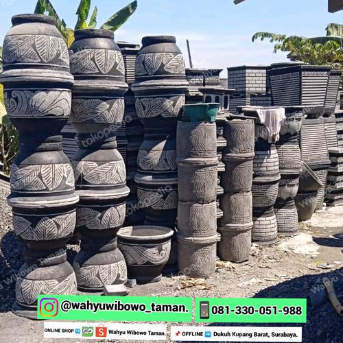 Jual pot beton besar motif daun D55. Pot Bali/ pot batu besar/ pot ...