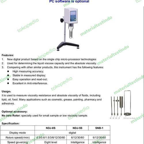 Jual Digital Viscometer NDJ-5S, NDJ-8S, SNB-1 - NDJ-5S - Kab. Bandung ...