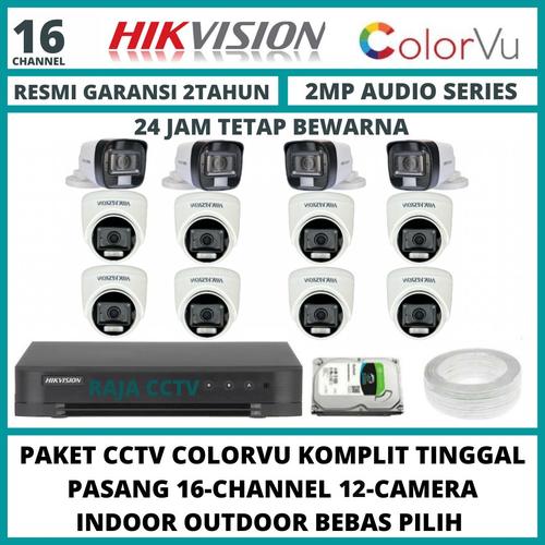 Promo PAKET CCTV HIKVISION 2MP COLORVU COLORFUL 16 CHANNEL 12 KAMERA ...