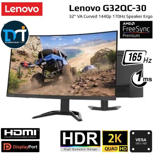 Promo Lenovo G32qc-30 31.5" Curved QHD 170Hz 0.5ms HDMI DP Speaker ...