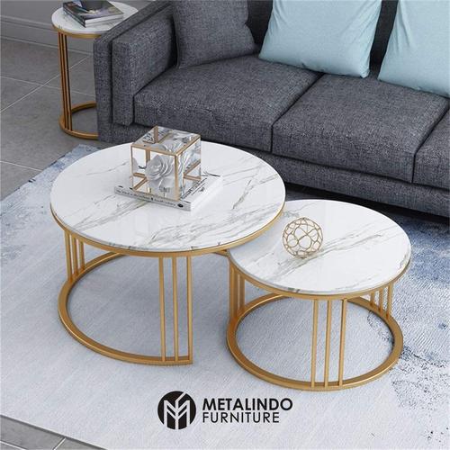 Jual Set Coffee table bundar stainless marmer putih - meja bulat ...