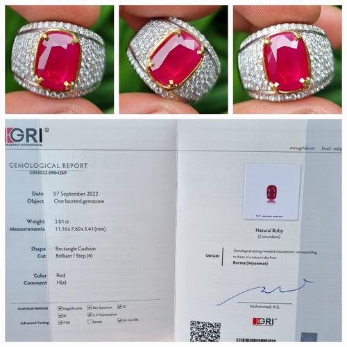 Jual Batu Top Red Ruby Burma Myanmar HQ Gold Diamond Sertifikat 3.01 ...