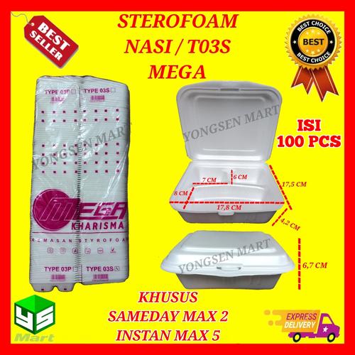 Jual styrofoam foam kotak nasi sekat 3 mega kharisma (kusus grab/gojek) - plastik alas - Jakarta ...